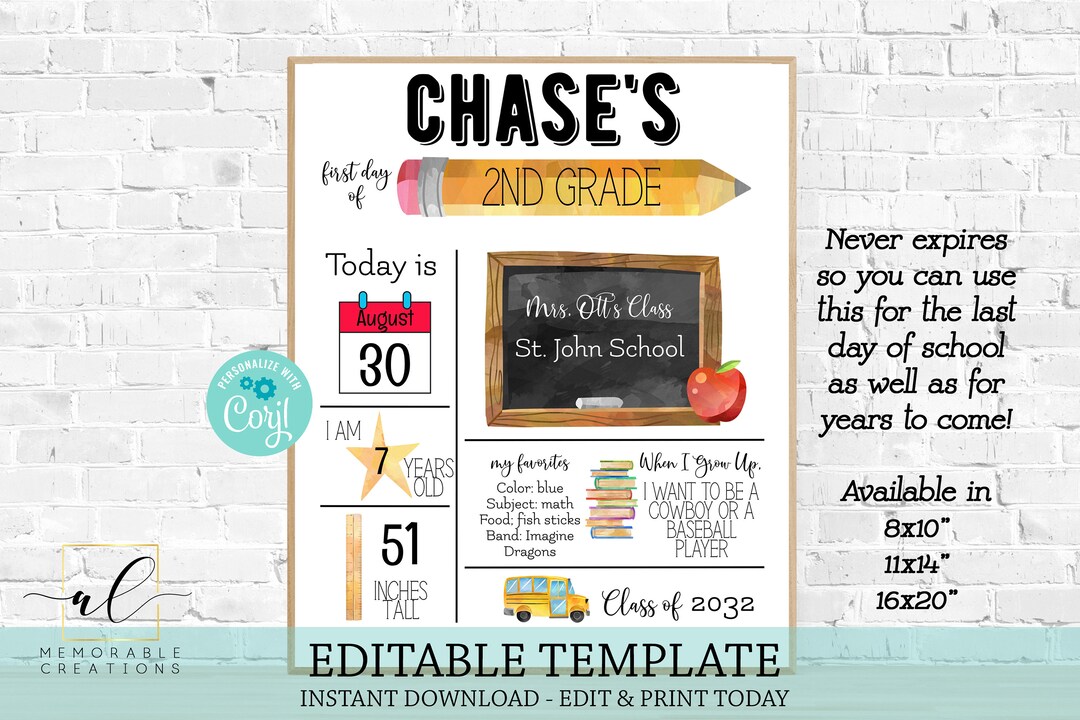First Day of School Editable Sign, Edit Yourself School Chalkboard ...