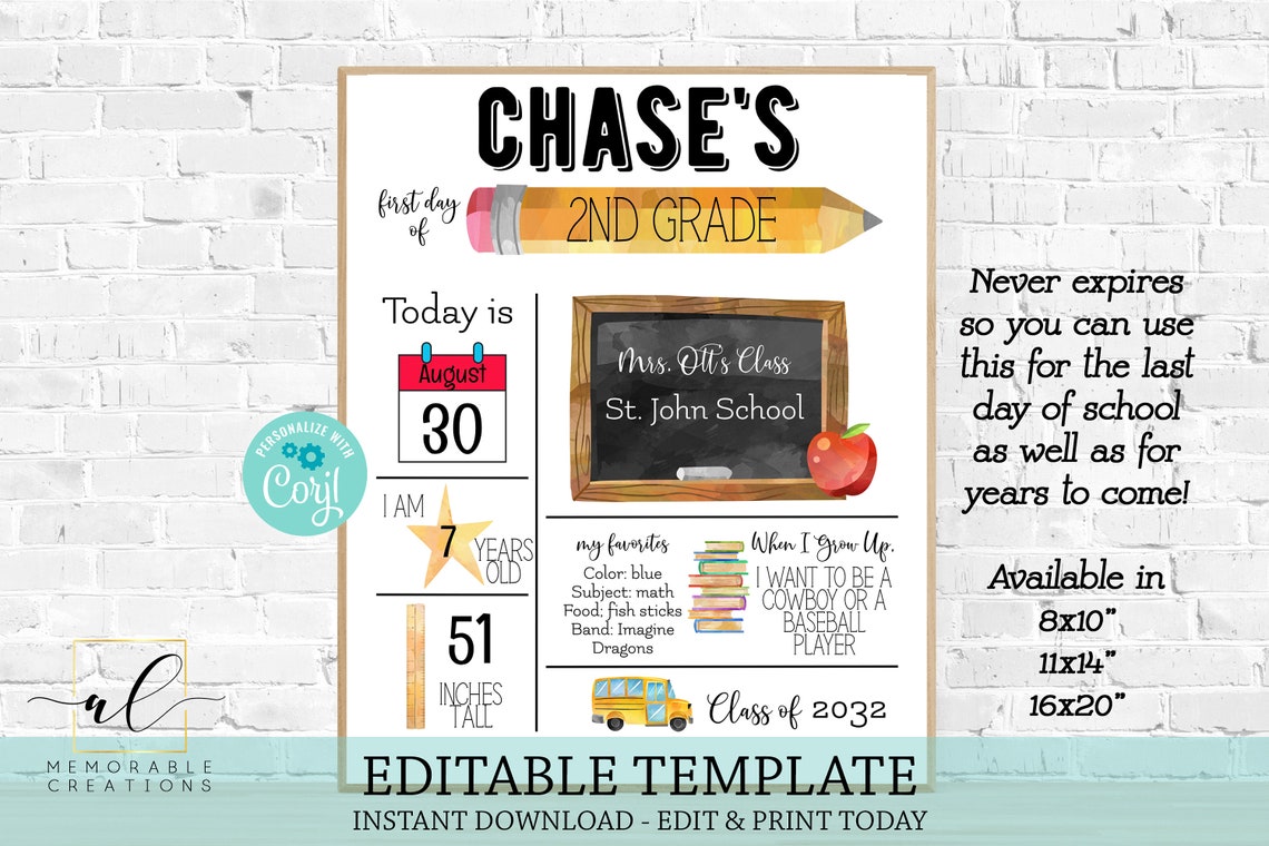 First Day of School Editable Sign, Edit Yourself School Chalkboard ...