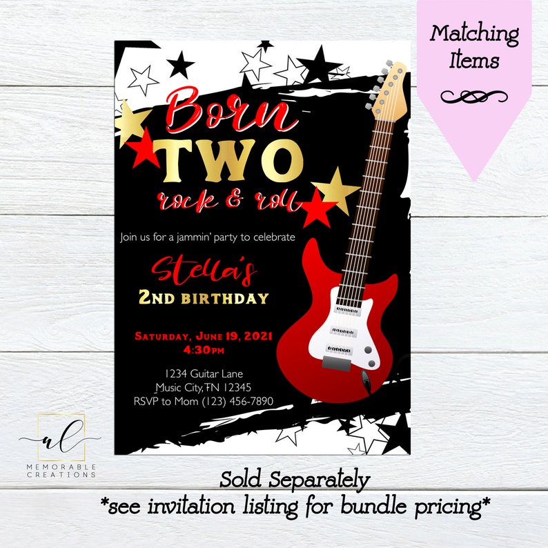 Rock and Roll Party Thank You Tags Red Guitar Thank You Favor | Etsy