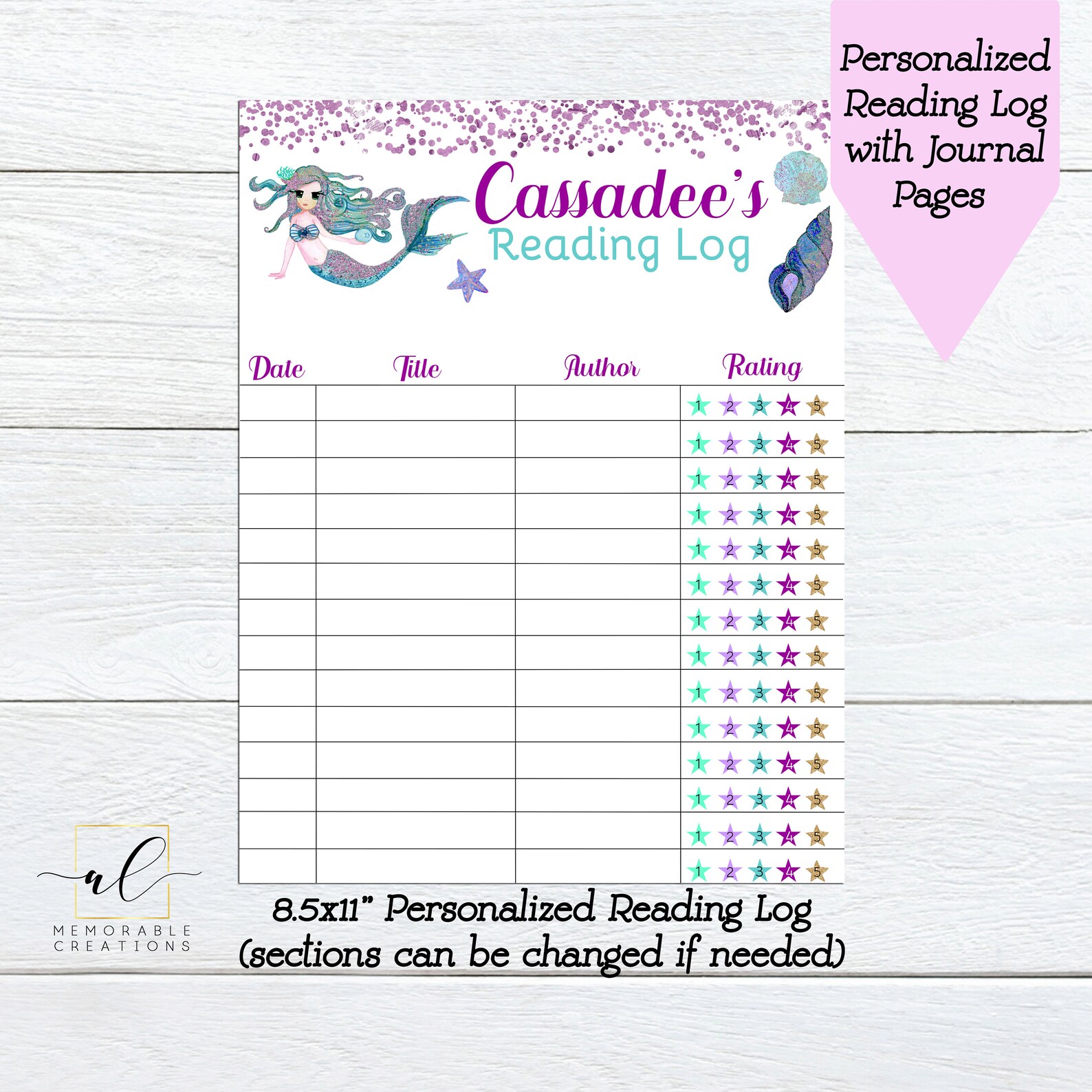 Personalized Mermaid Reading Log Mermaid Reading Journal - Etsy