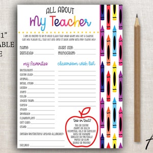 All About My Teacher Survey, Back to School Teacher Questionnaire ...