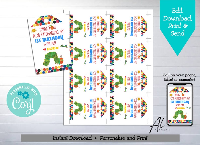 Very Hungry Caterpillar Printable Tags Edit Yourself Hungry - Etsy