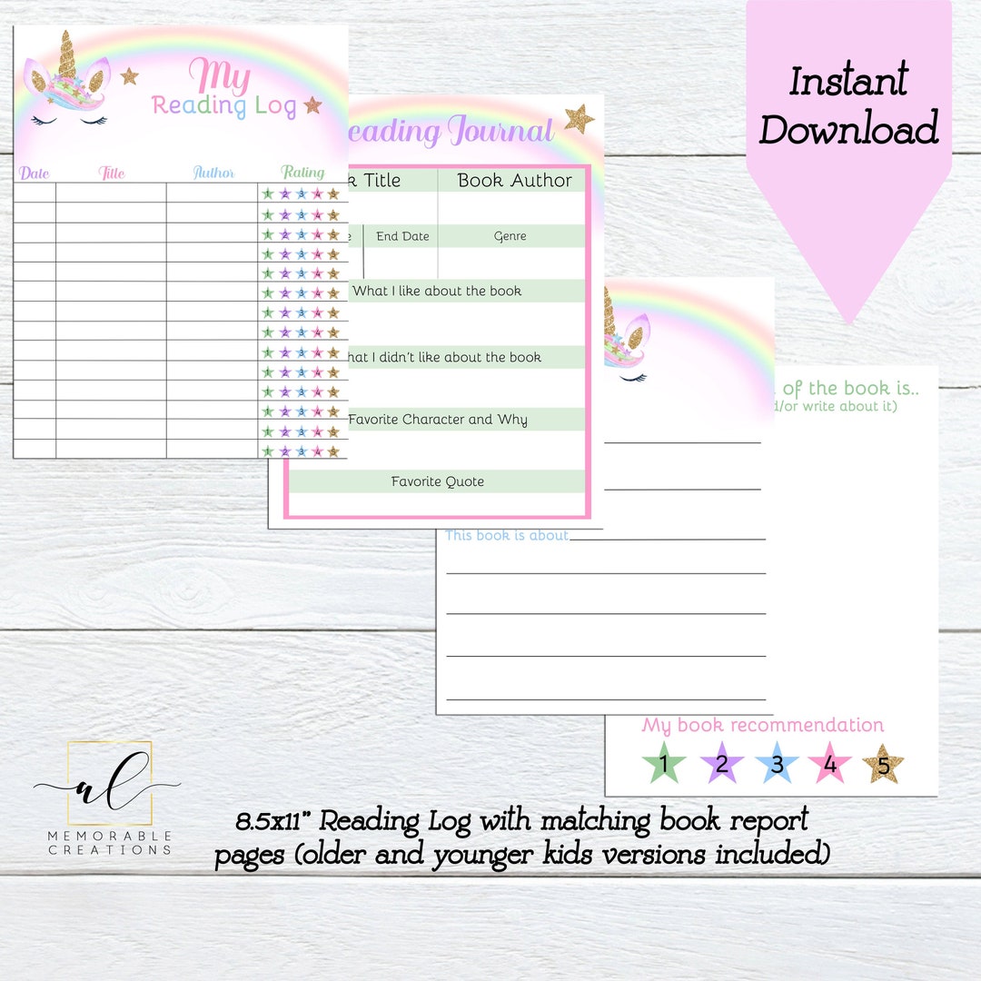Unicorn Reading Log, Unicorn Reading Journal Bundle, Reading Tracker ...