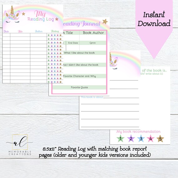 Unicorn Reading Log Unicorn Reading Journal Bundle Reading - Etsy