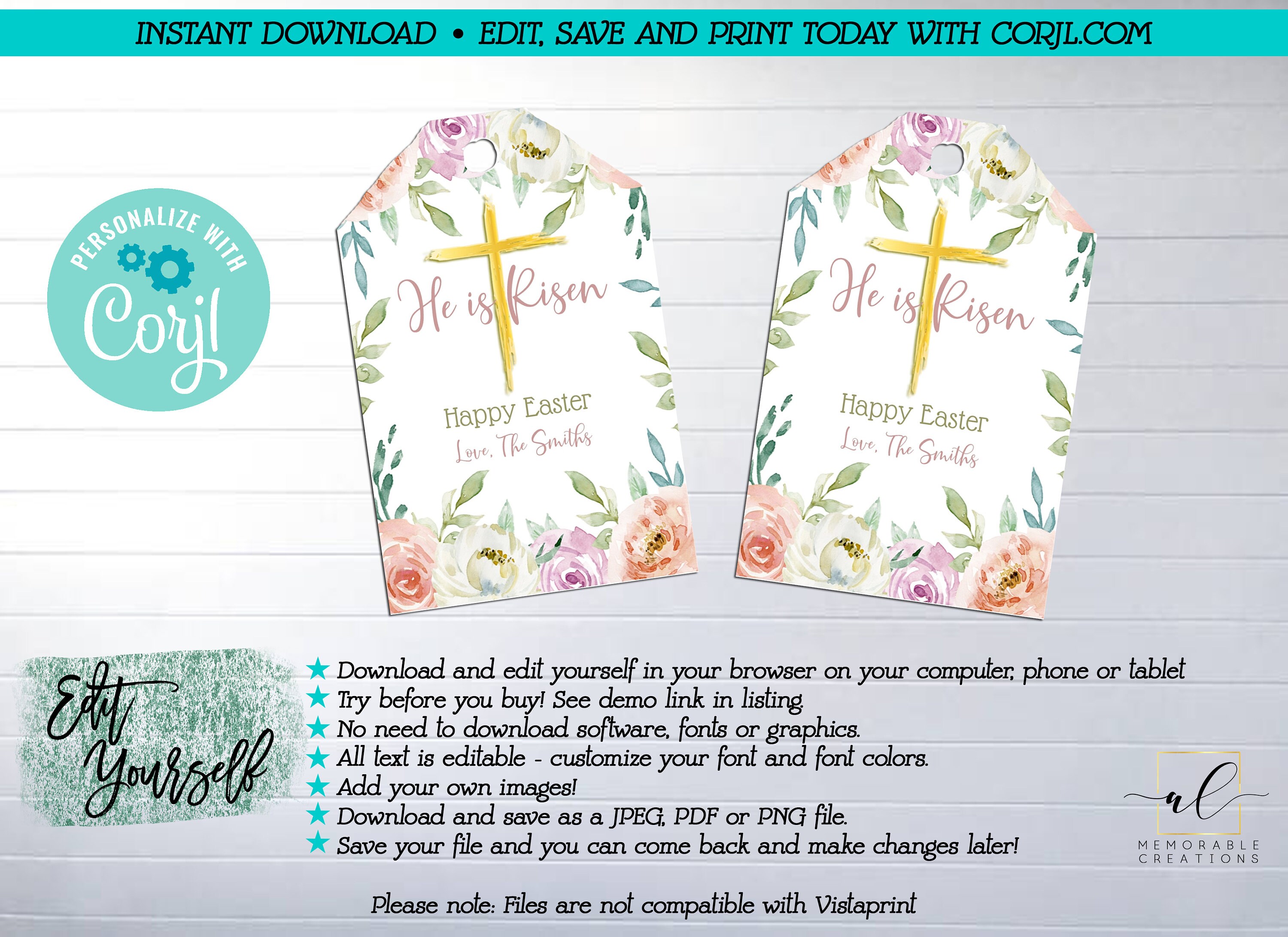 Religious Easter Printable Tags Edit Yourself Cross Easter | Etsy