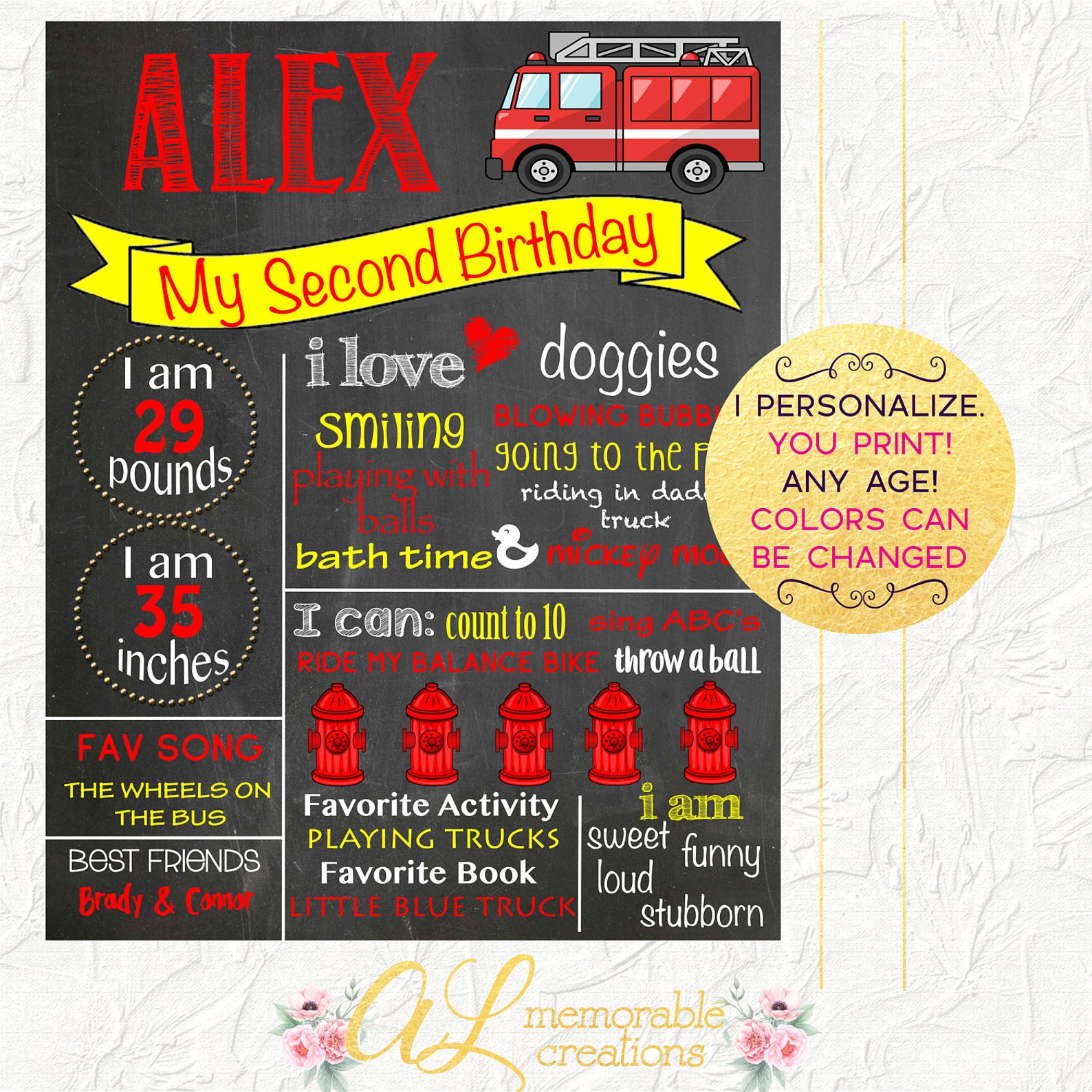 Fire Truck Birthday Chalkboard Boy Birthday Chalkboard 5th - Etsy