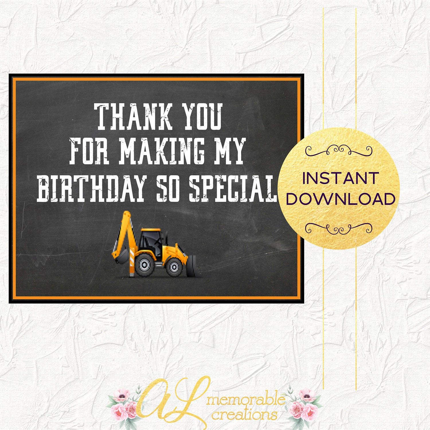 Construction Party Thank You Card Construction Theme Thank Etsy