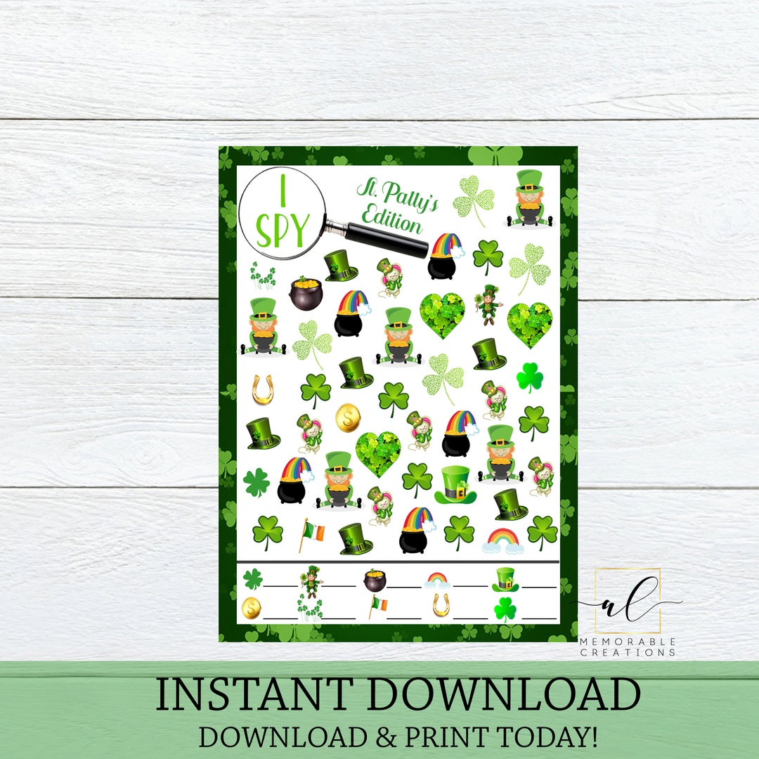 St. Patrick's Day I Spy Printable Game, Kids St. Patrick's Day Activity ...