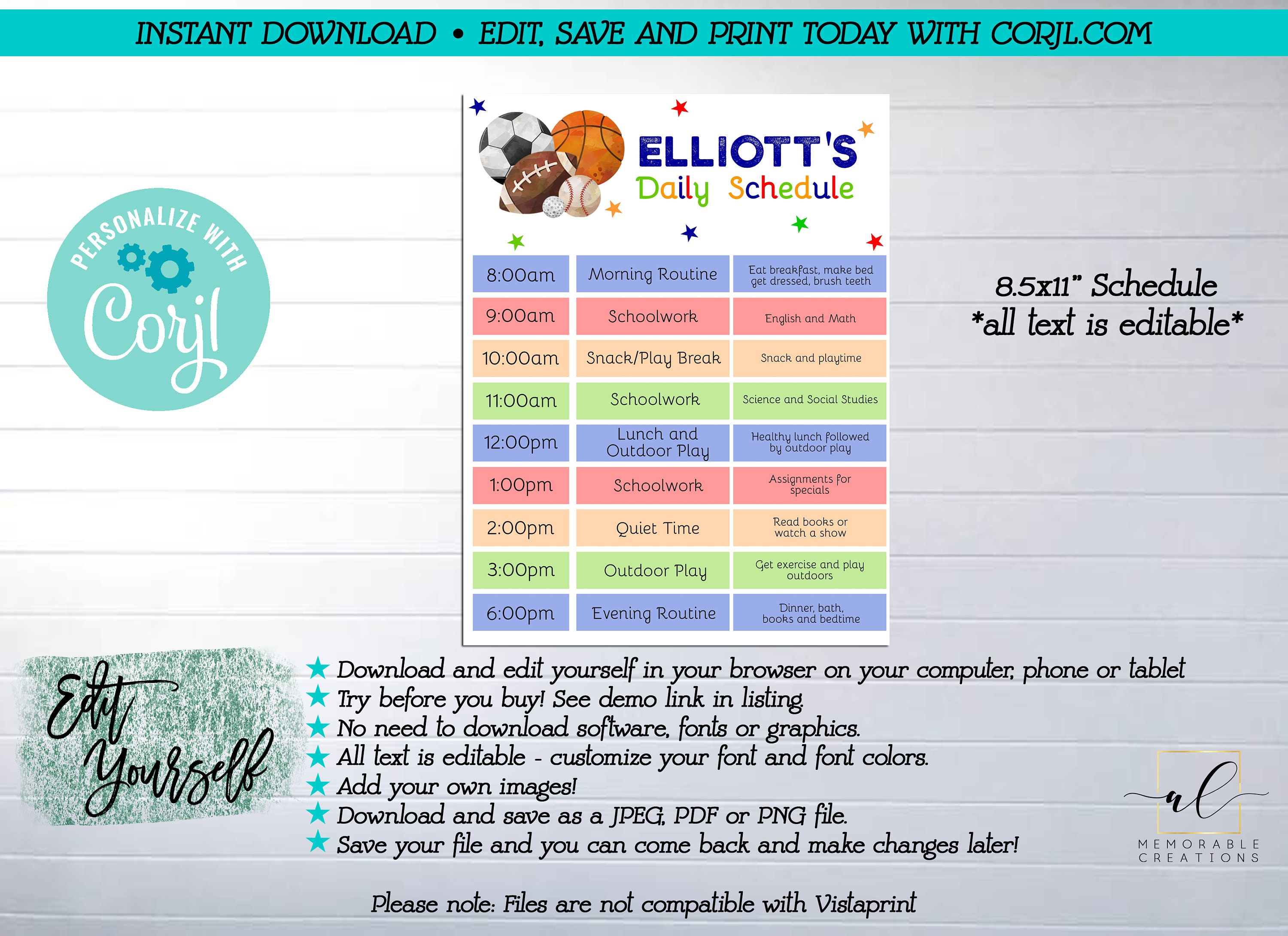 Editable Sports Daily Schedule Edit Yourself Sports Daily | Etsy