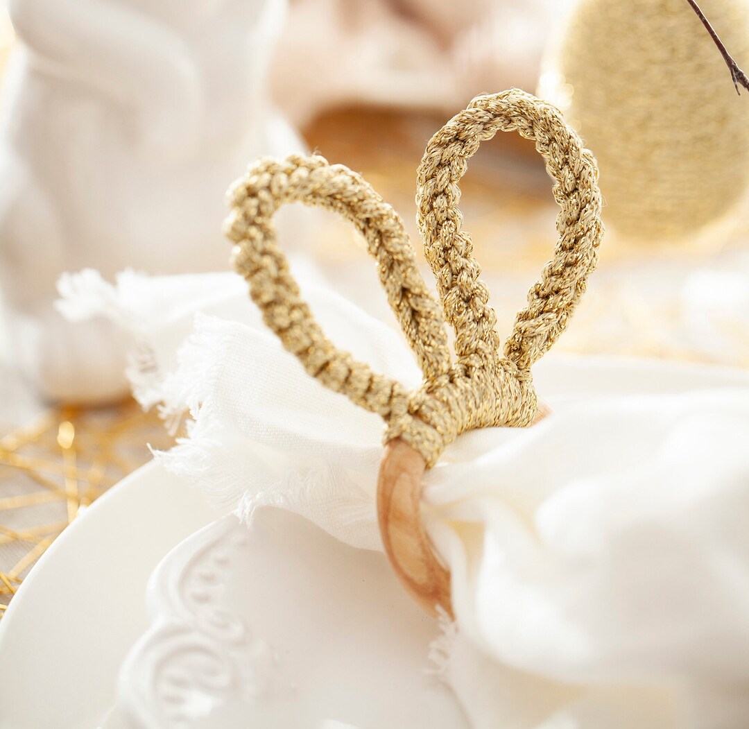 Bunny Ears Napkin Rings Gold Themed Easter Decor Set Rabbit Napkin ...