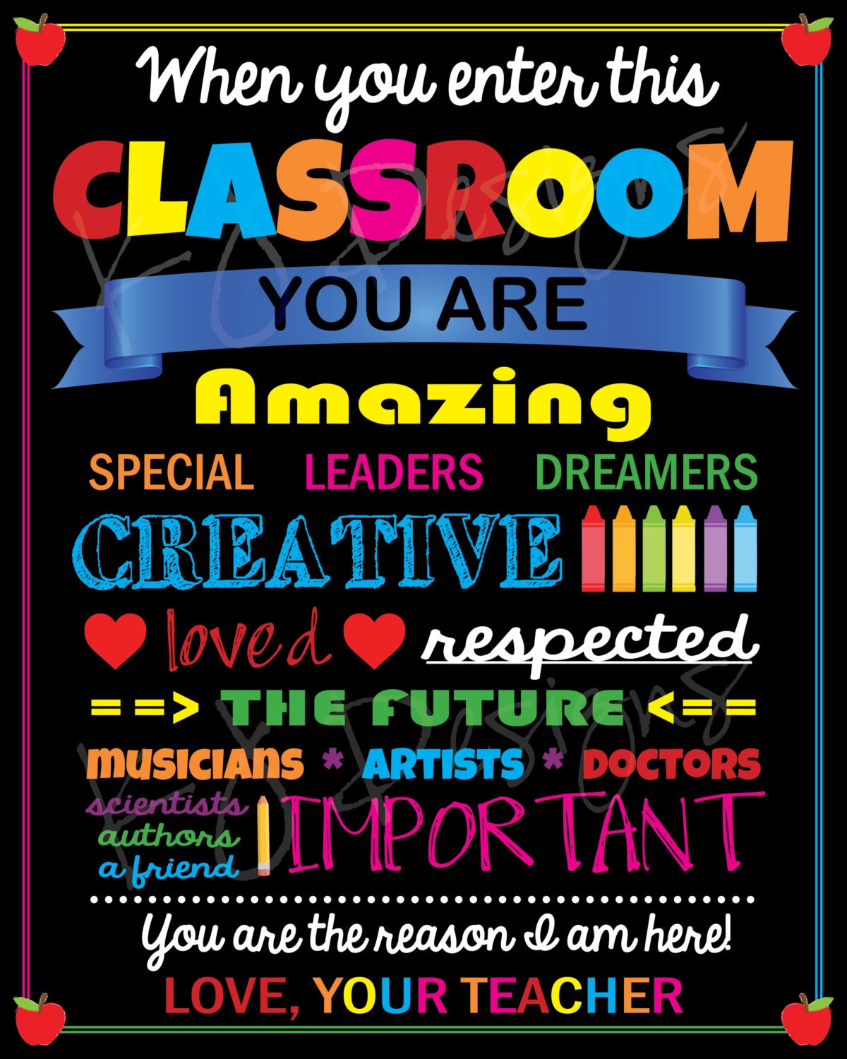 In This Class Poster Colorful Black Rainbow Teacher Gift | Etsy