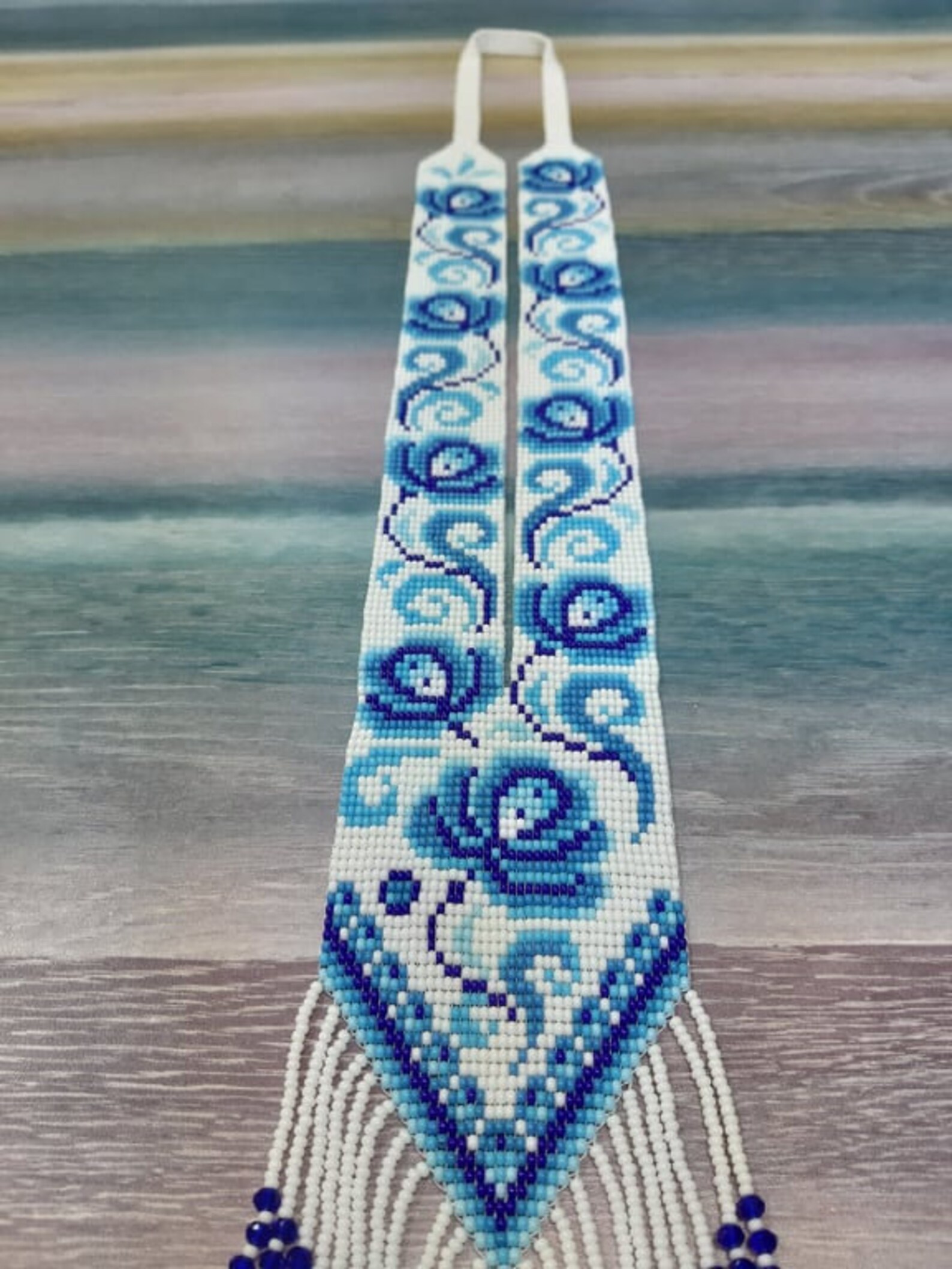 Gerdan Gzhel. National Decoration. Ethnic Necklace. Blue Flowers. Blue ...