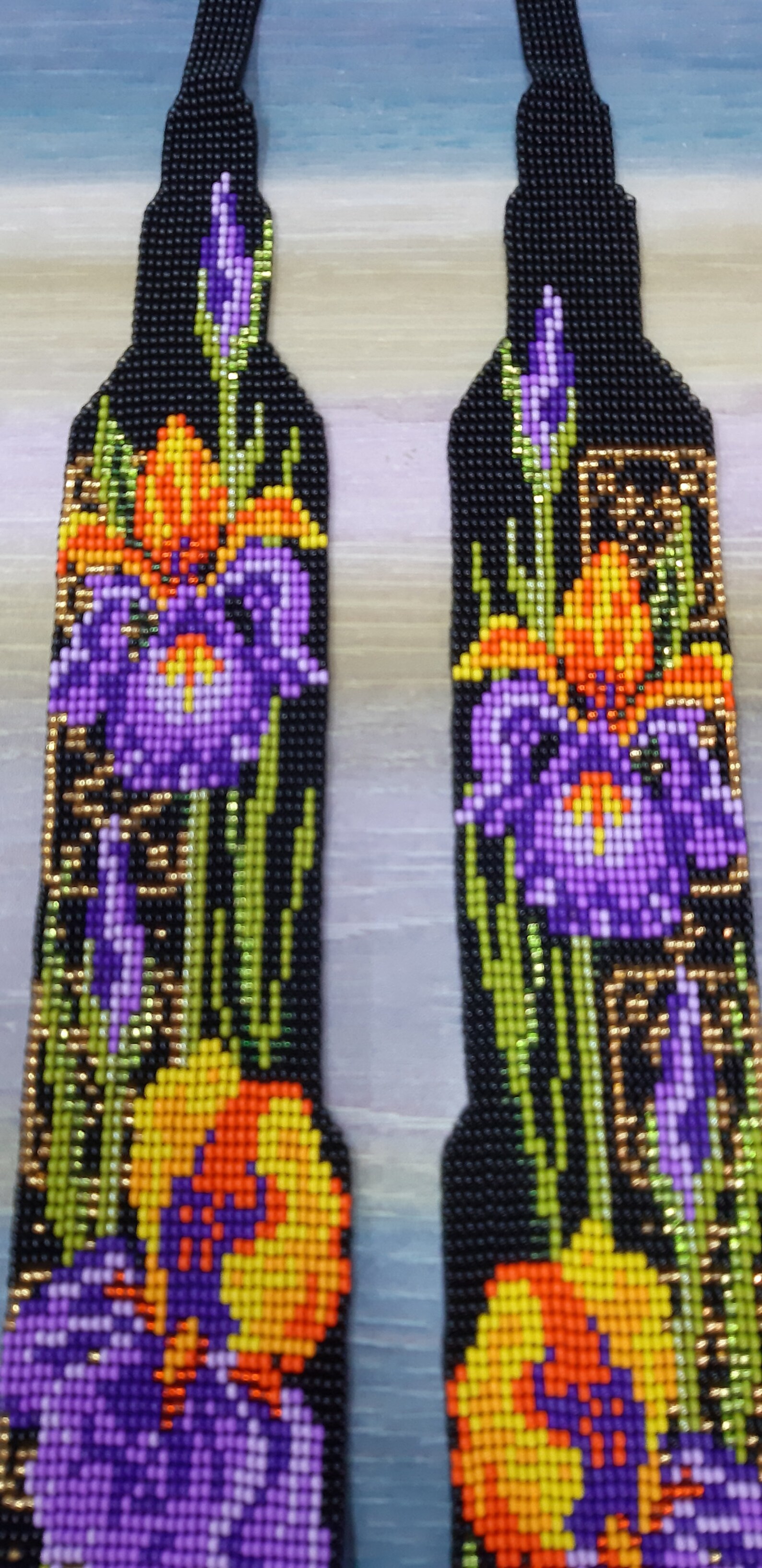 Gerdan With Iris. Gerdan With Flowers. Purple Beads. Long Beaded ...