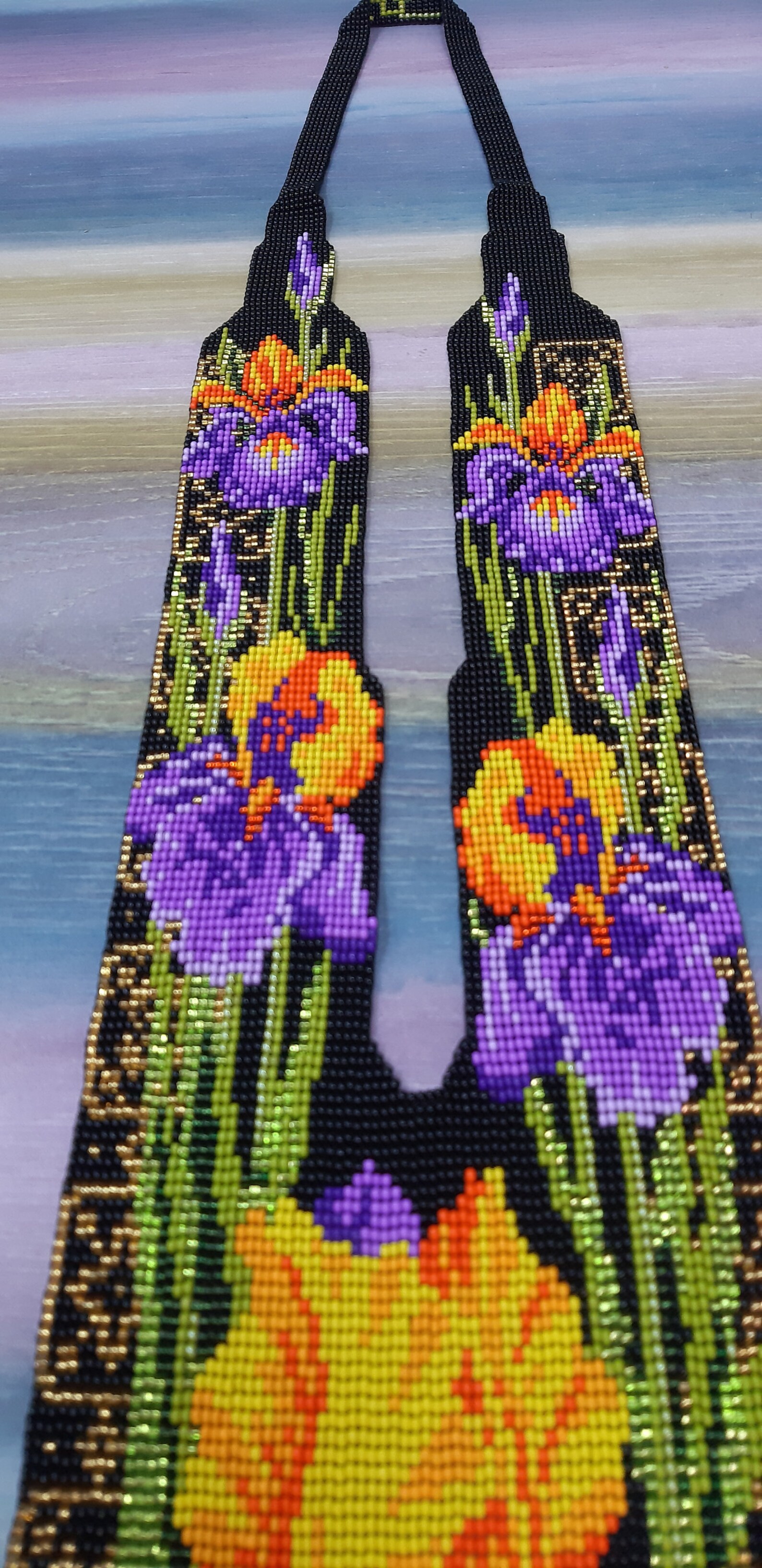 Gerdan With Iris. Gerdan With Flowers. Purple Beads. Long Beaded ...