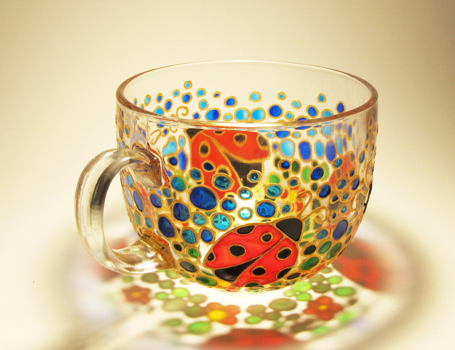 Ladybug Coffee Mug Hand Painted Mug Mosaic Mug Rainbow Tea Mug - Etsy