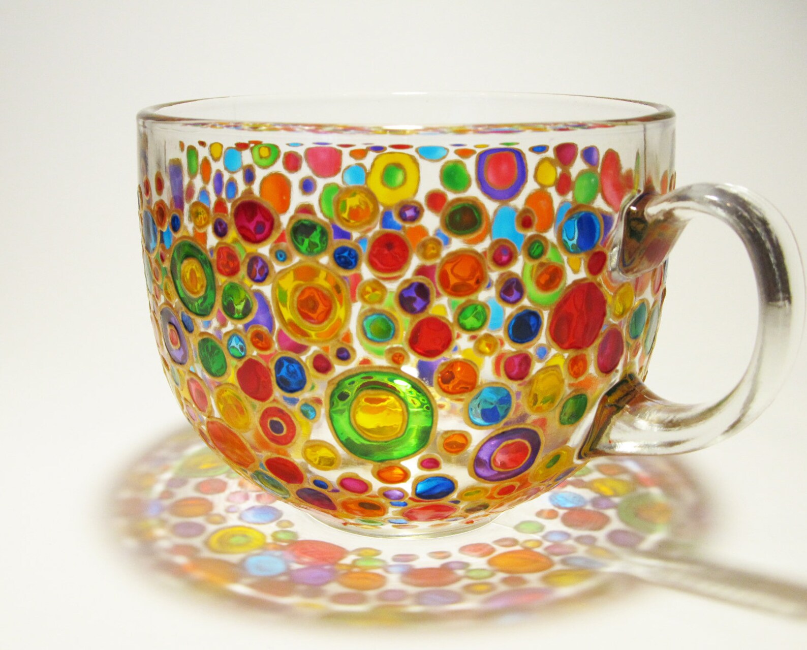 Colored Bubbles Mug Painted Glass Mug Big Coffee Mug Mosaic | Etsy
