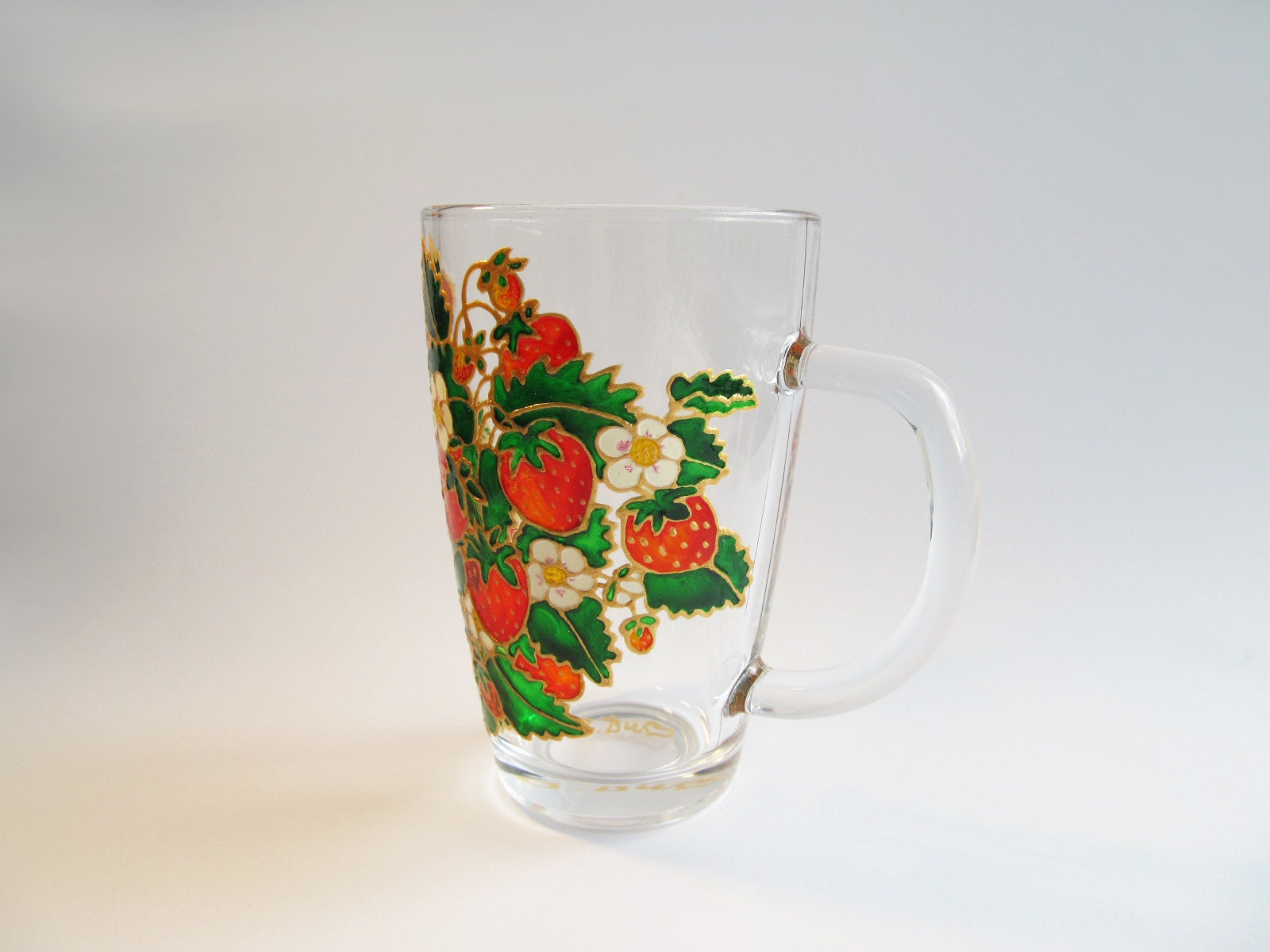 Strawberry Mug Strawberry Design Flower Mug Glass Tea Mug | Etsy