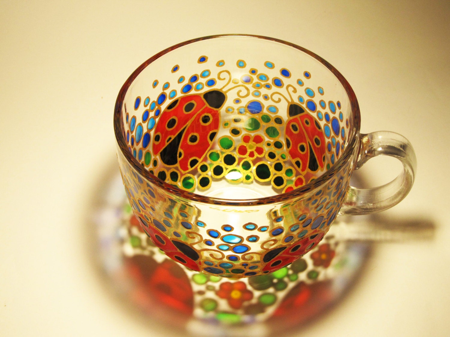 Ladybug Coffee Mug Hand Painted Mug Mosaic Mug Rainbow Tea Mug - Etsy