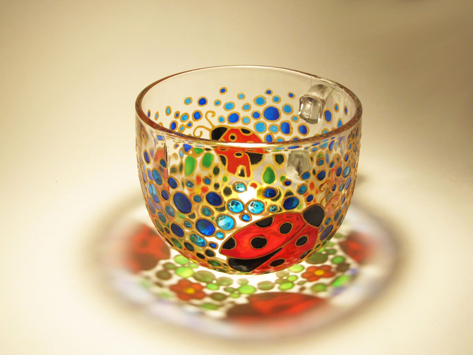 Ladybug Coffee Mug Hand Painted Mug Mosaic Mug Rainbow Tea Mug - Etsy