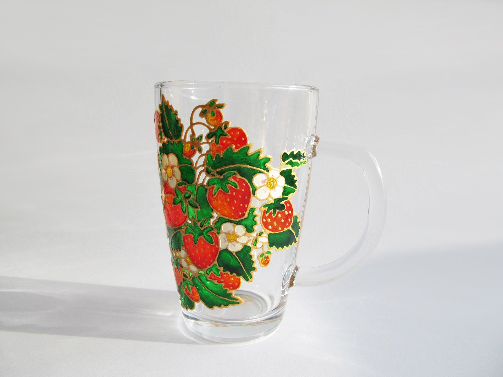 Strawberry Mug Strawberry Design Flower Mug Glass Tea Mug | Etsy