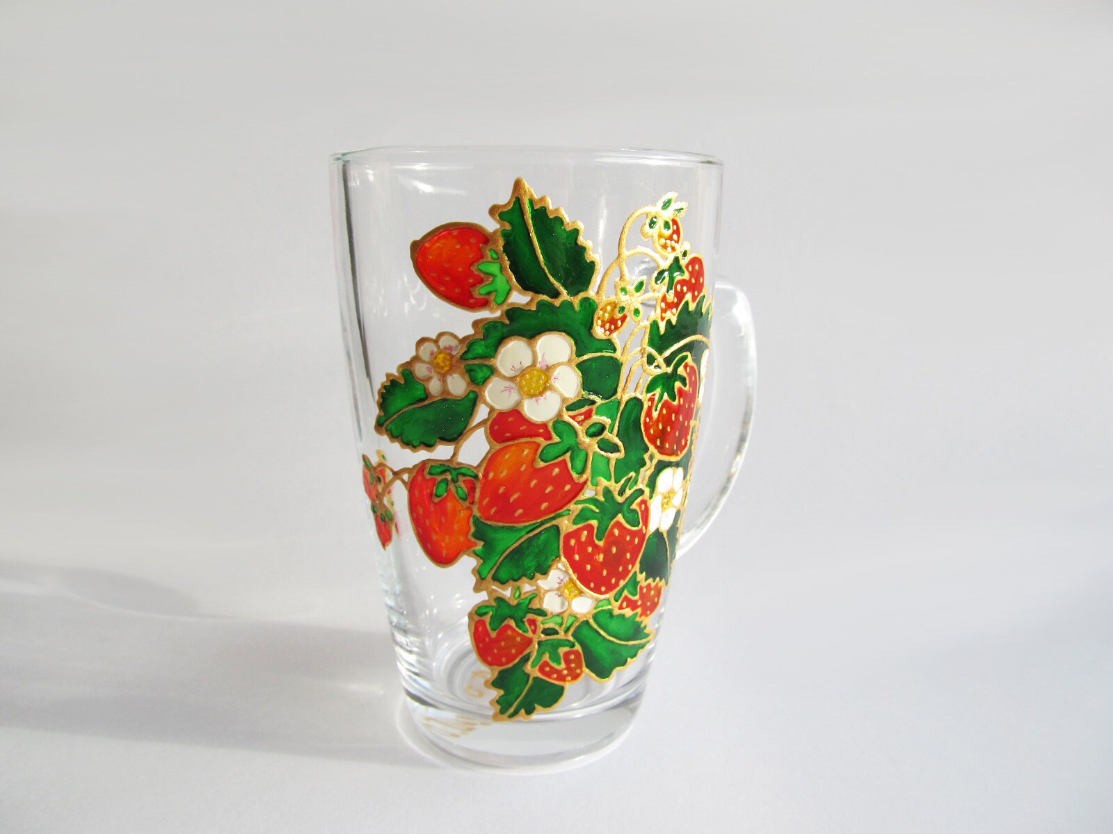 Strawberry Mug Strawberry Design Flower Mug Glass Tea Mug | Etsy