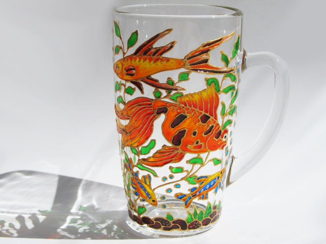 Fish Mug Hand Painted Fishing Mug Big Mug Ocean Themed Mug Ocean Decor ...