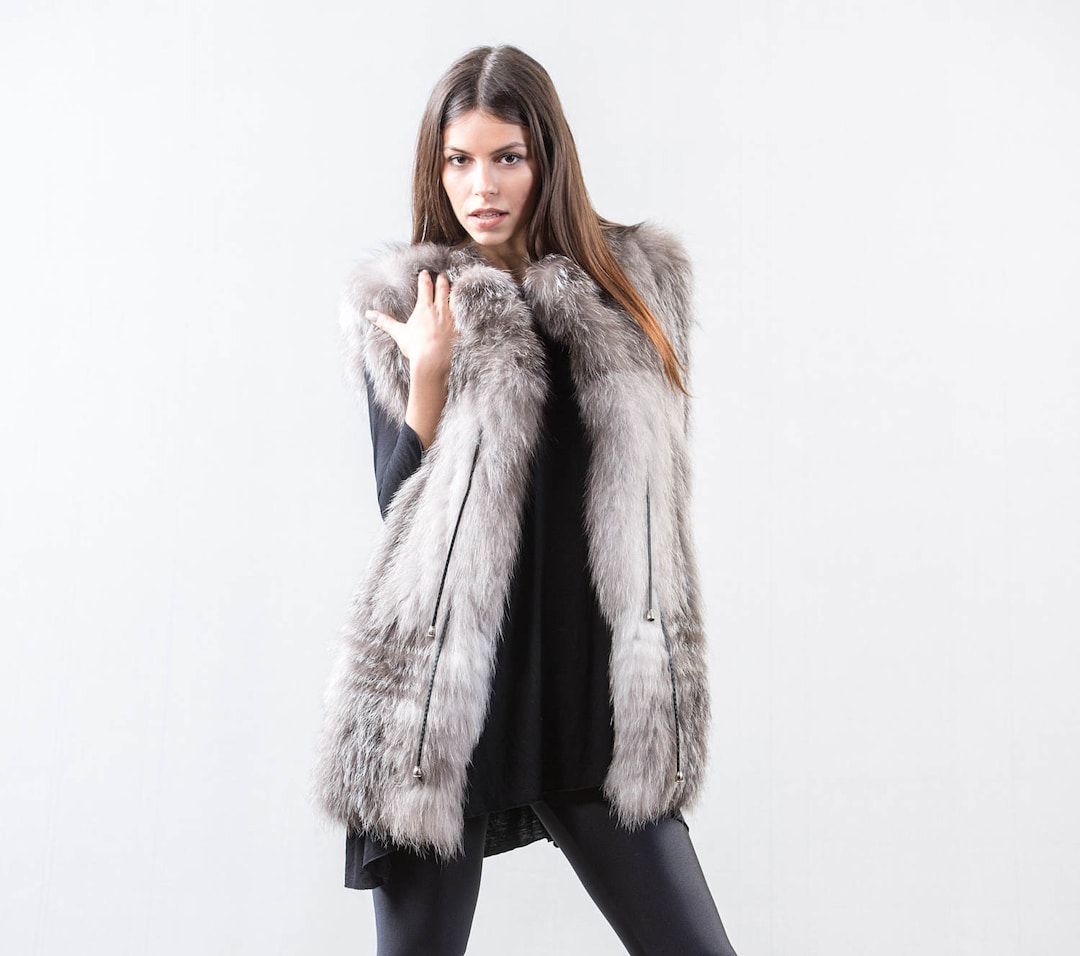 Blue Frost Fox Fur Vest, Short Vest With Pockets, Real Fox Fur, Fur ...