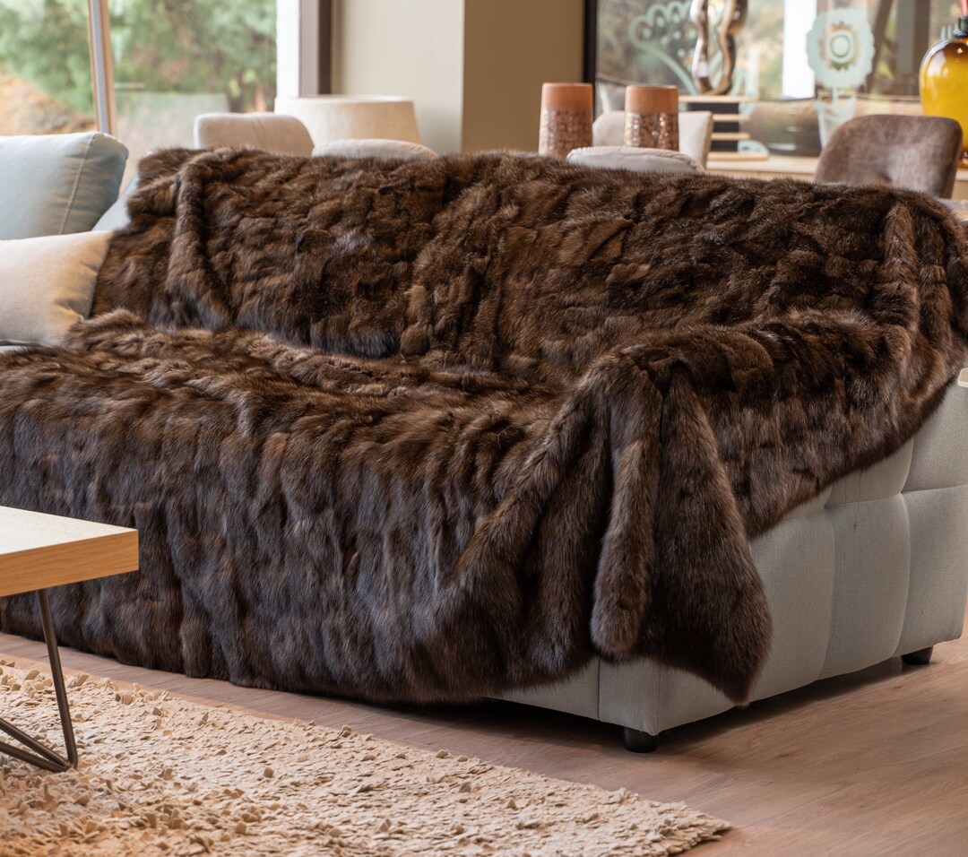 Sable Fur Blanket: Real Fur Throw, Fleece Lined - Etsy