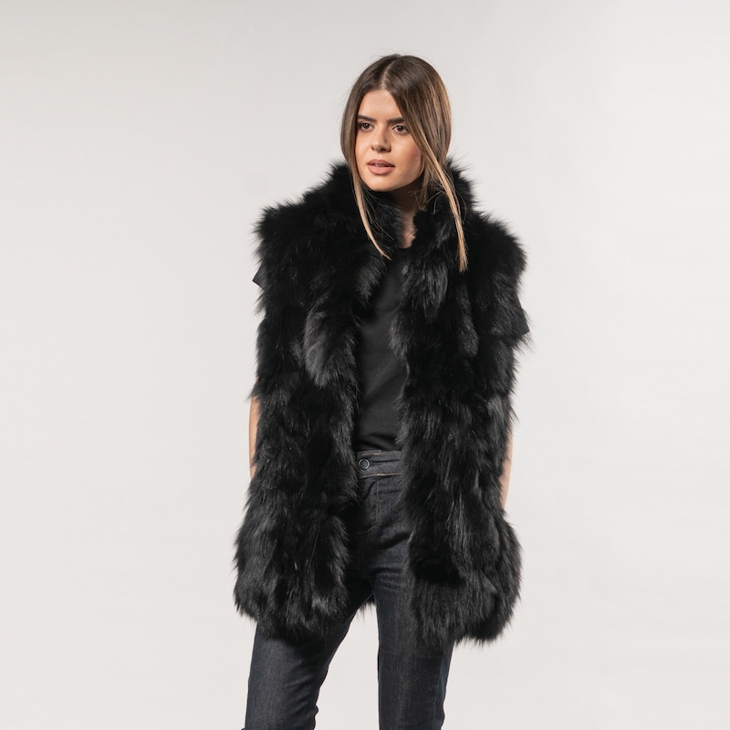 Black Fur Vest Cropped - Etsy UK