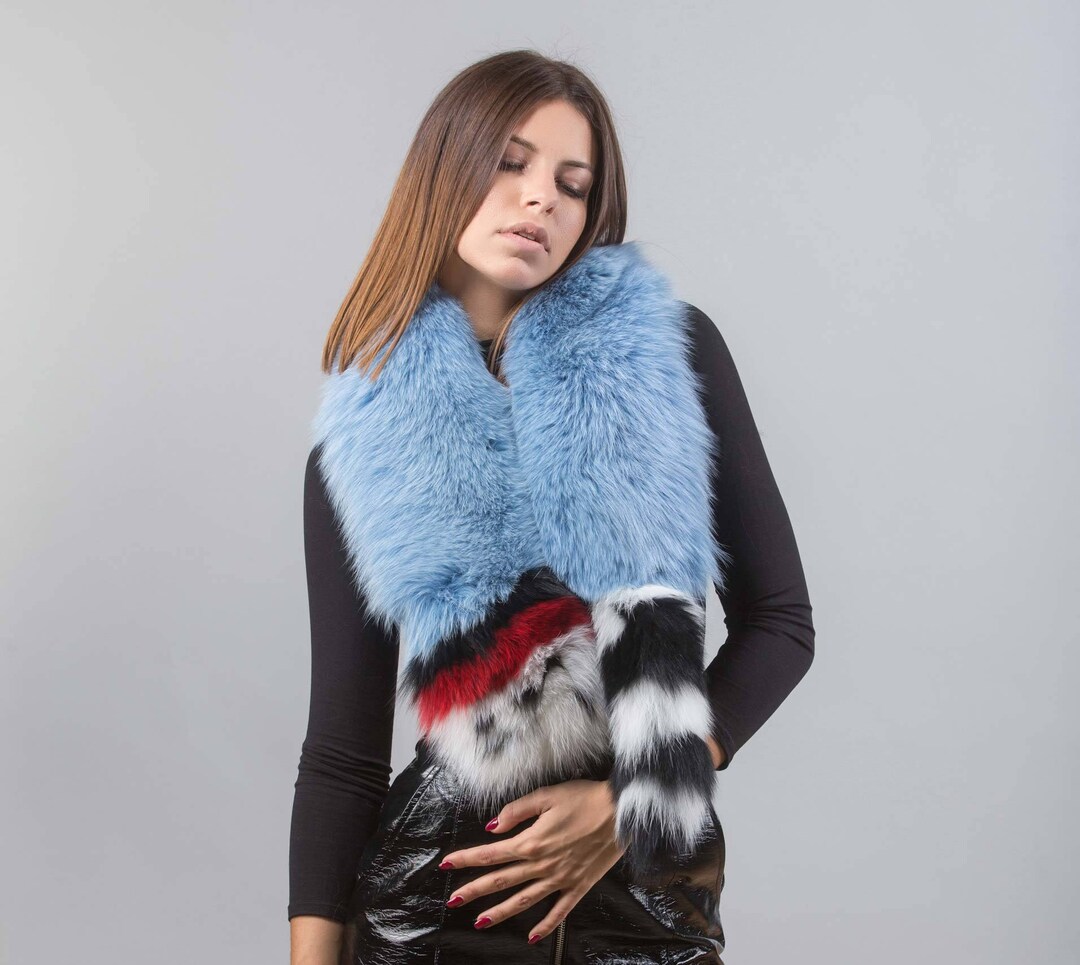 Sky Blue Fox Fur Scarf: Real Fur Collar - Etsy