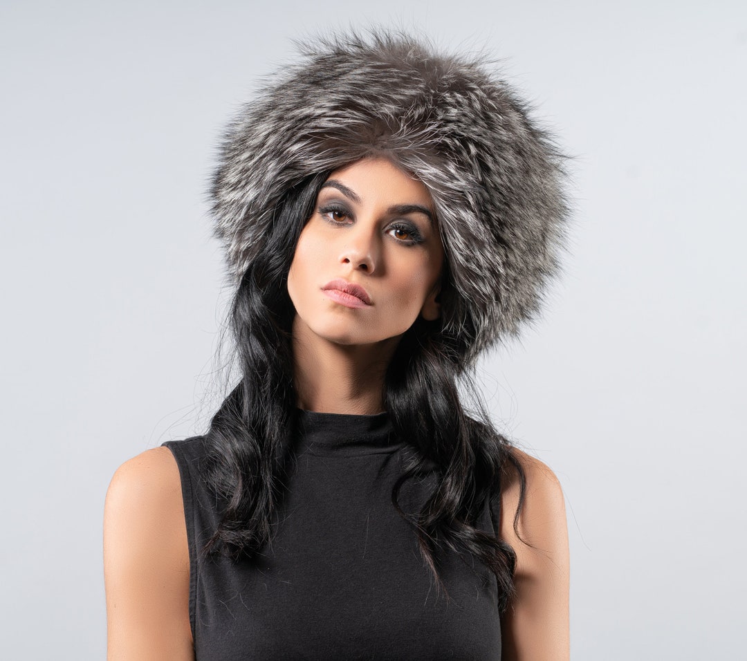 Silver Fox Fur Hat, Cossack Hat, Real Fox Fur Hat, Ushanka, Russian Fur ...