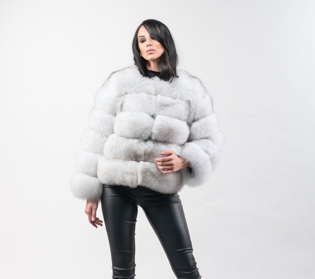 White Short Fox Fur Jacket, Real Fur, Fox Jacket, Fur Jacket, Genuine ...