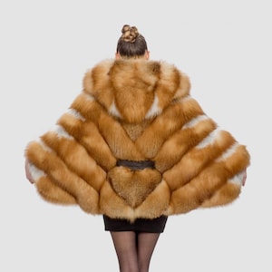 Hooded Fox Fur Jacket, Real Fur, Red Fox Jacket, Fur Coat, Fox Fur Cape ...