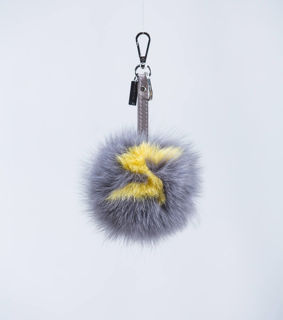 Gray Fur Keychain, Real Fur Pom Pom, Fur Fox Ball Keychain, Fur Letter ...