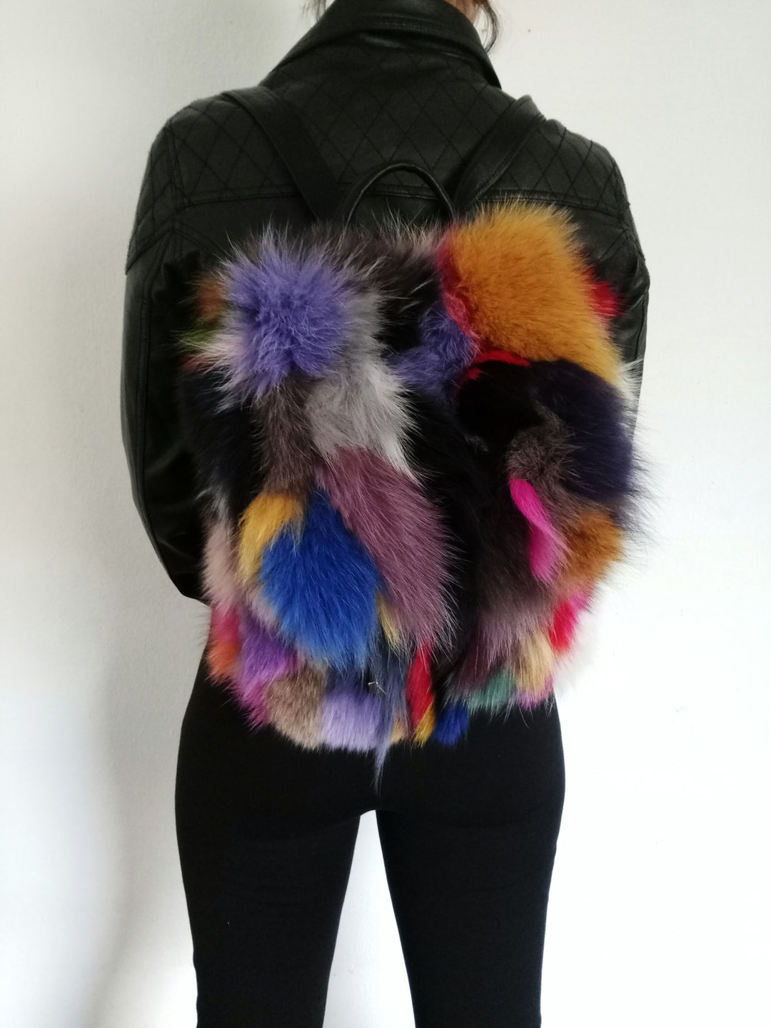 Multicolor Real Fur Backpack, Real Fox and Beaver Fur Handbag, Shoulder ...