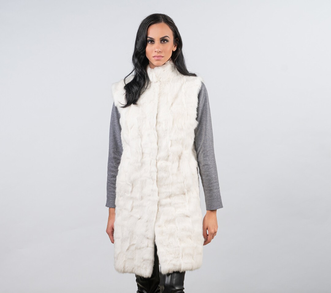 White Long Rabbit Fur Vest, Rabbit Jacket, Rabbit Fur Jacket, Genuine ...