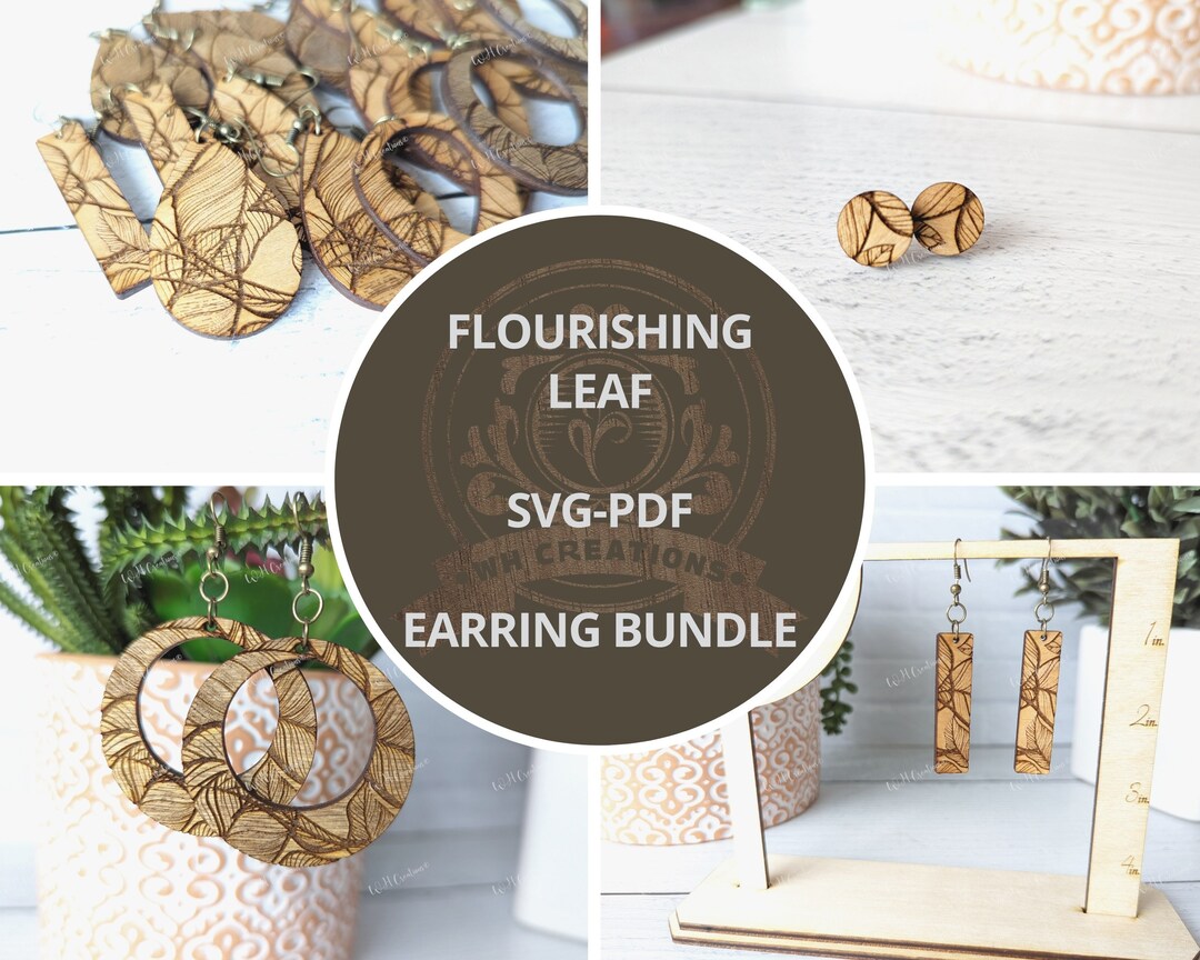 Flourishing Leaf SVG-PDF Earring Bundle Glowforge Ready Digital File ...