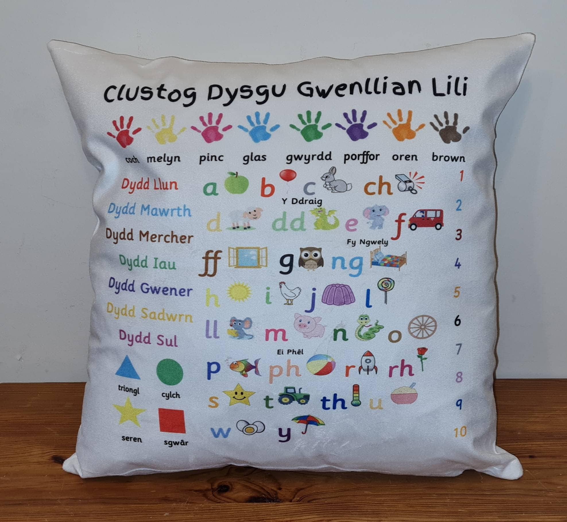 Welsh Children's Learning Cushion, Personalised Nursery Decor, Clustog ...