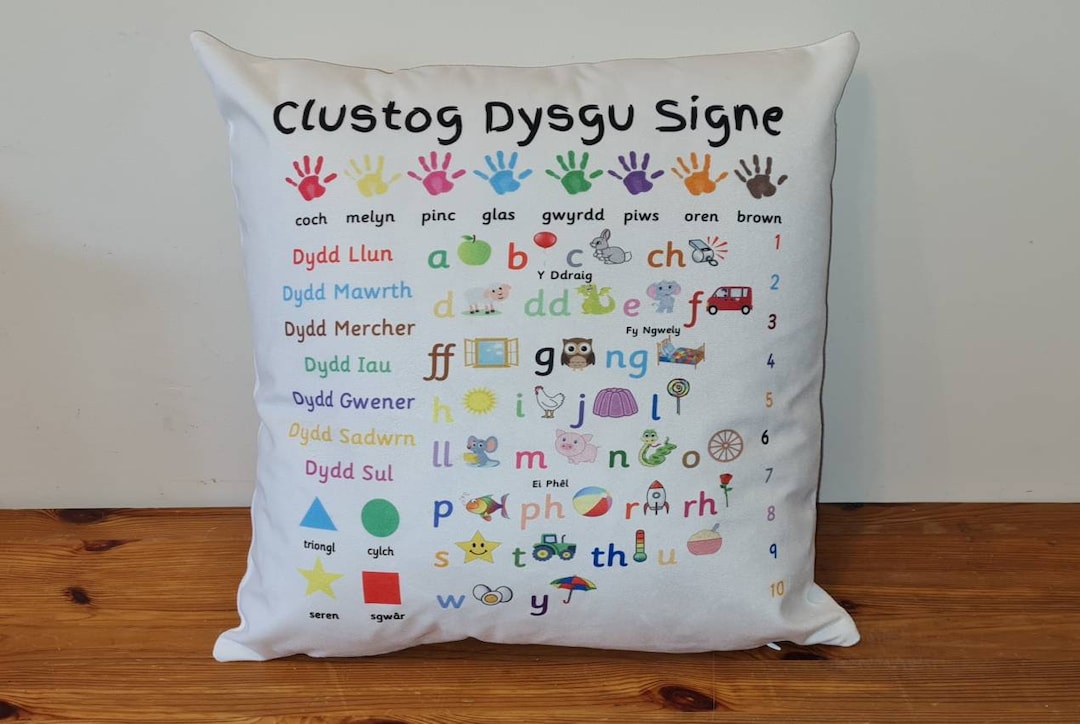 Welsh Children's Learning Cushion, Personalised Nursery Decor, Clustog ...