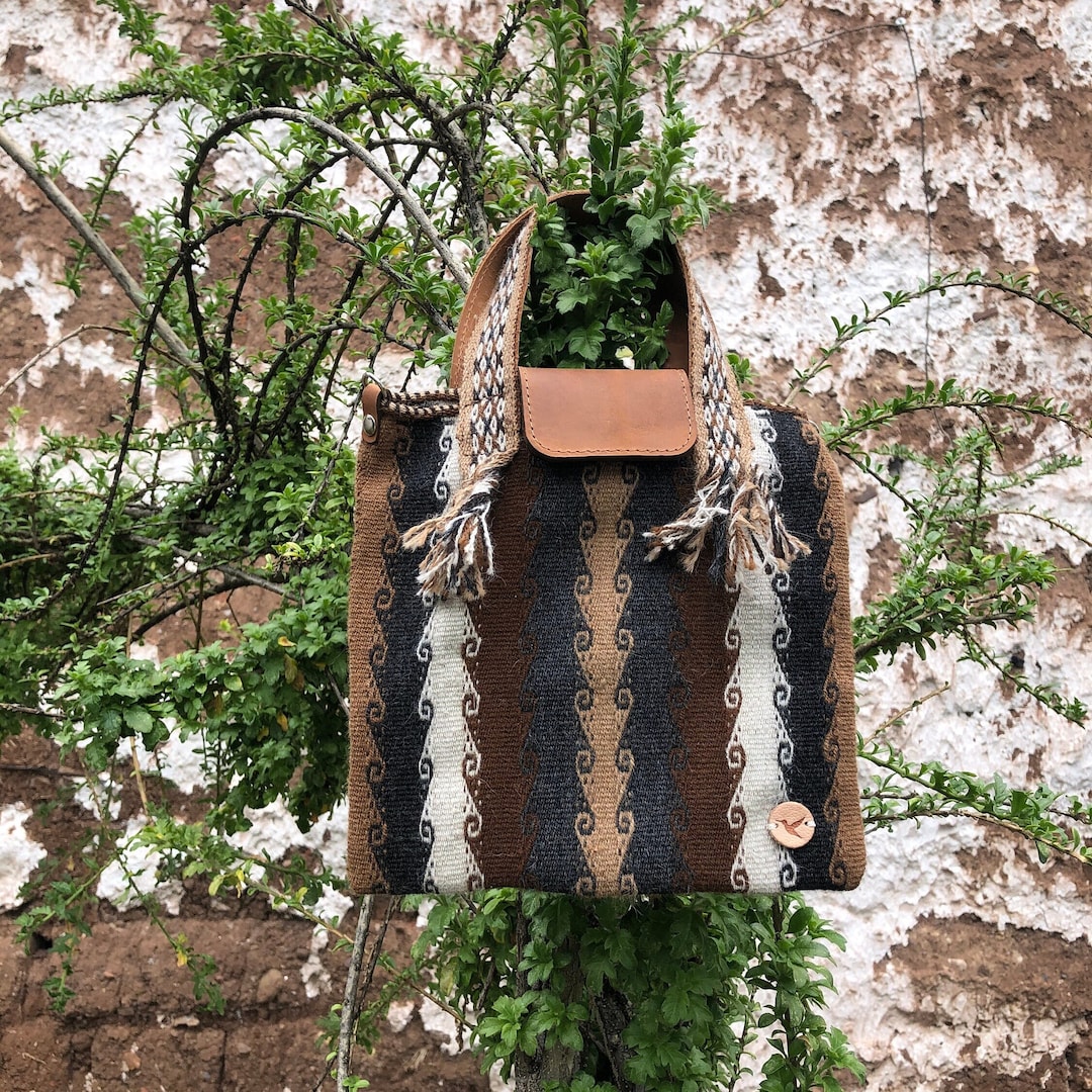 HUCH'UY QAMAÑA |alpaca and Leather Mini Tote Bag| Peruvian Handwoven ...
