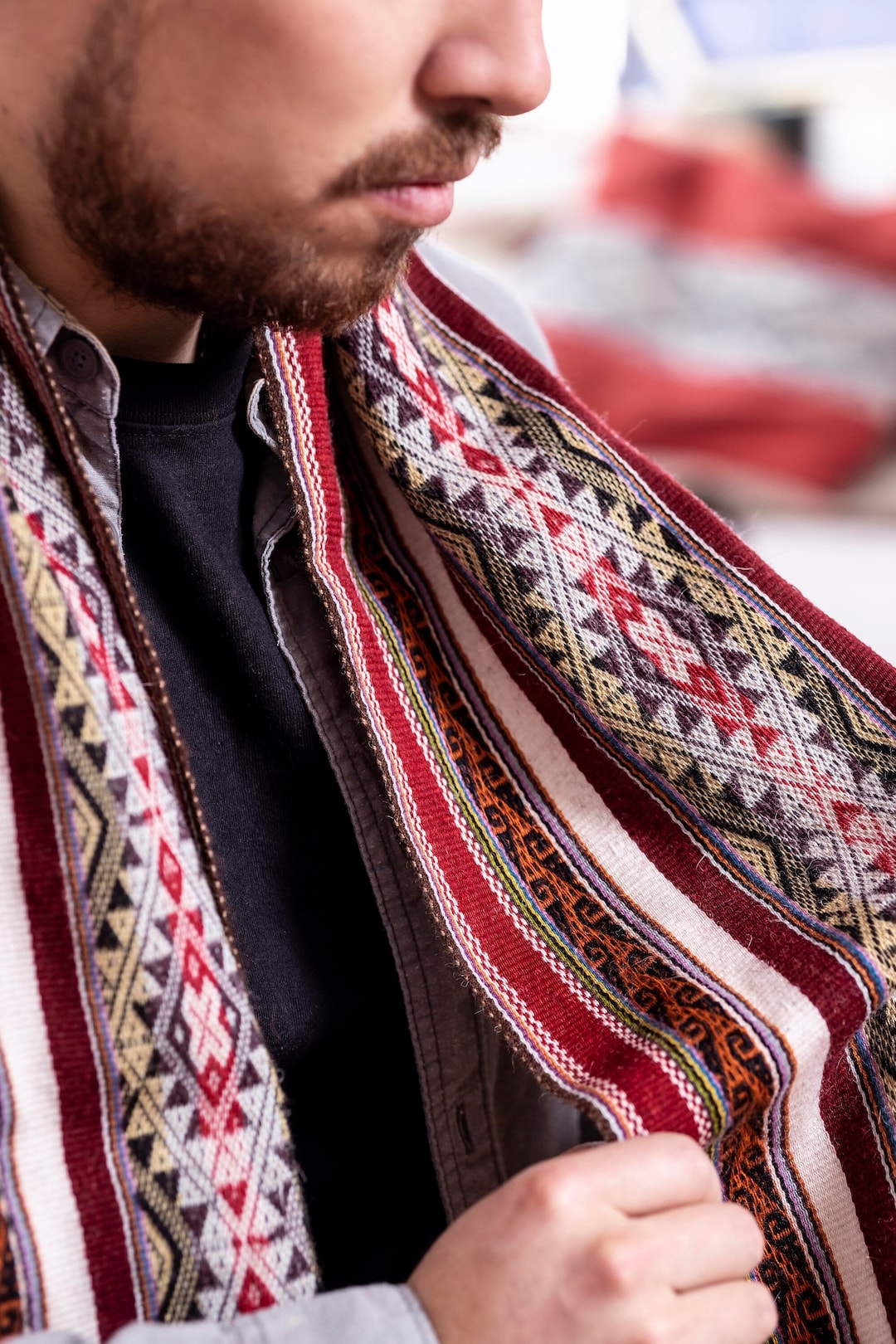 CHALINA TINISQA peruvian Traditional Scarf alpaca Scarf Natural Dyes ...