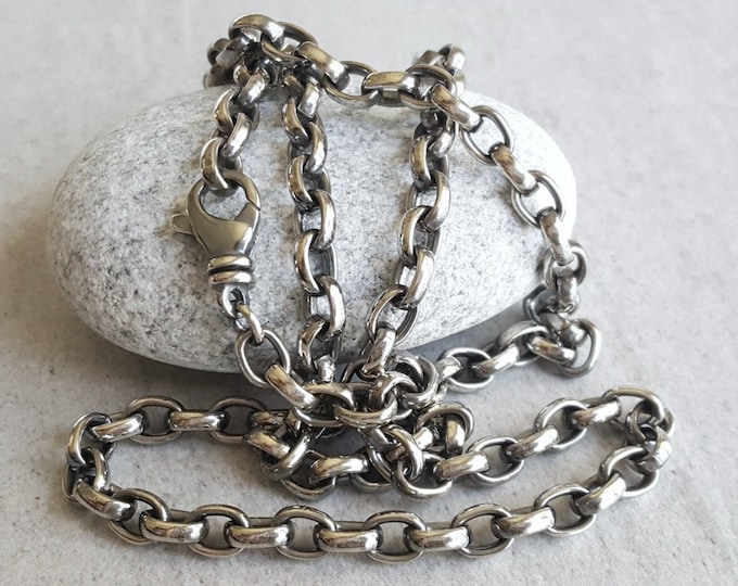 Bulky Sterling Silver Chain, 5.3mm Heavy Oval Rolo Links, Women's or ...