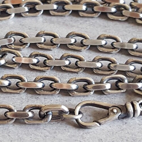 Hand Forged Chain With Dark Oxidized Sterling Silver Heavy - Etsy