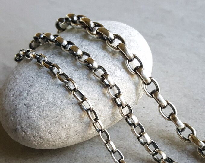 Oval Rolo Oxidized Chains, Antiqued Sterling Silver Necklace With Thick ...