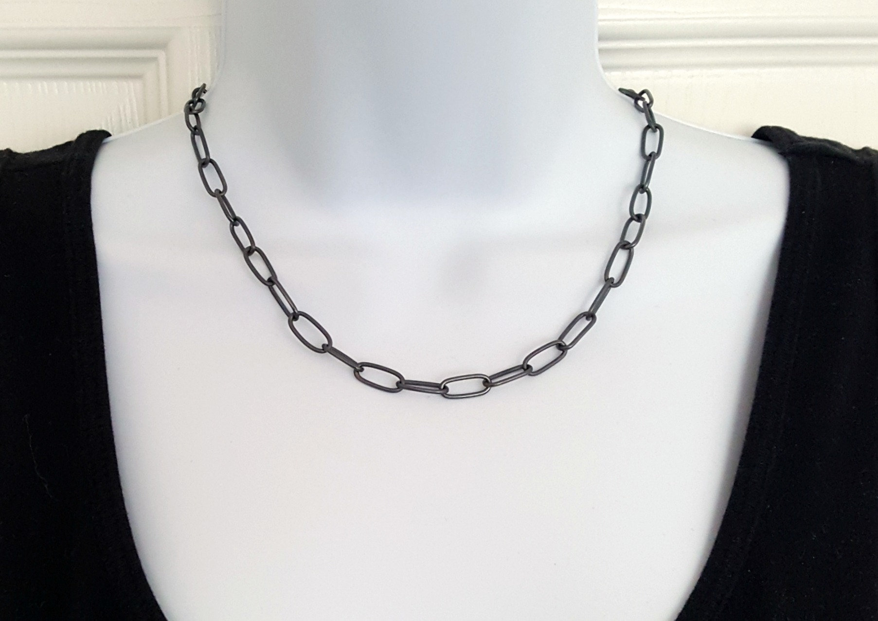 Hand Forged Chain With Dark Oxidized Sterling Silver, Heavy Gauge Oval ...