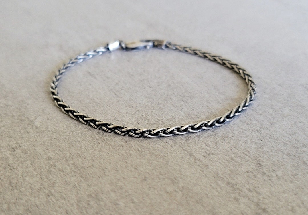 Sterling Silver Wheat Chain Bracelet With 3mm Braided Spiga Links ...