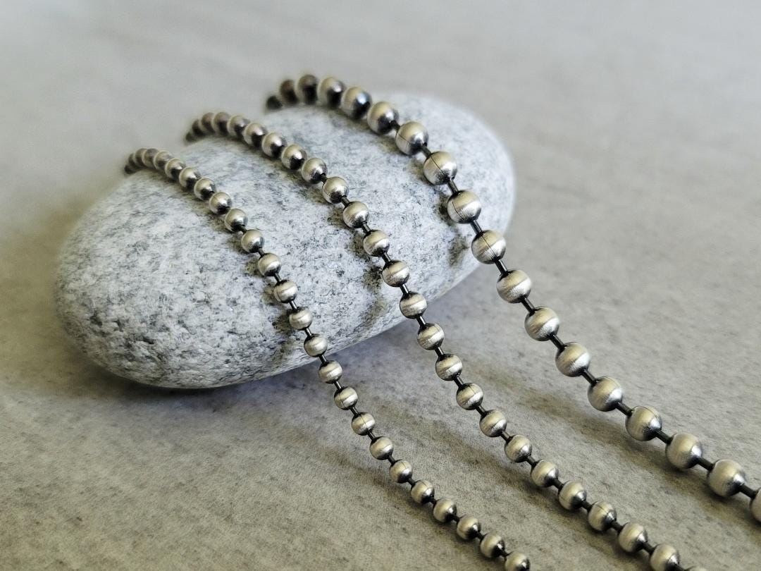 Sterling Silver Ball Chain With Satin Oxidized Finish, 4mm 3mm 2.5mm ...