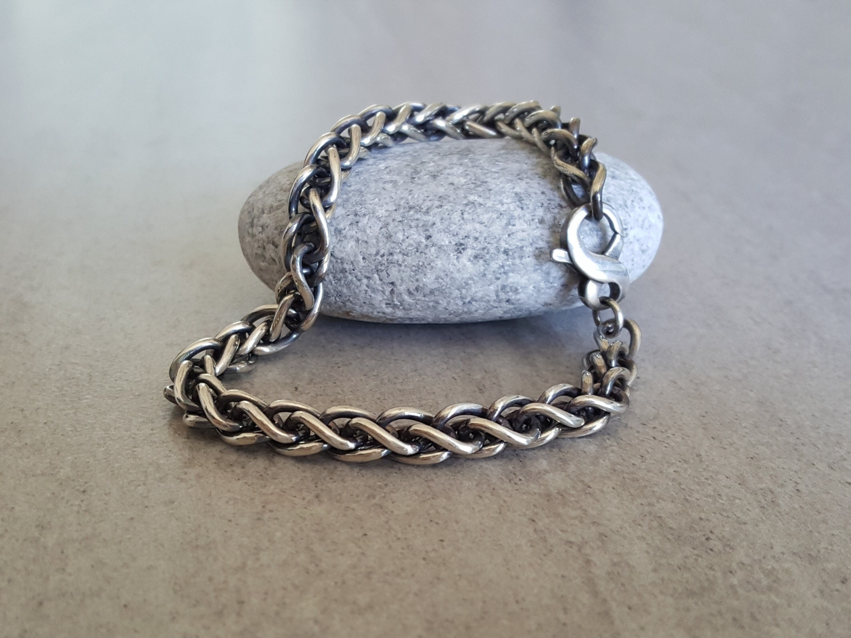 Heavy Wheat Chain Bracelet Oxidized Sterling Silver Thick - Etsy
