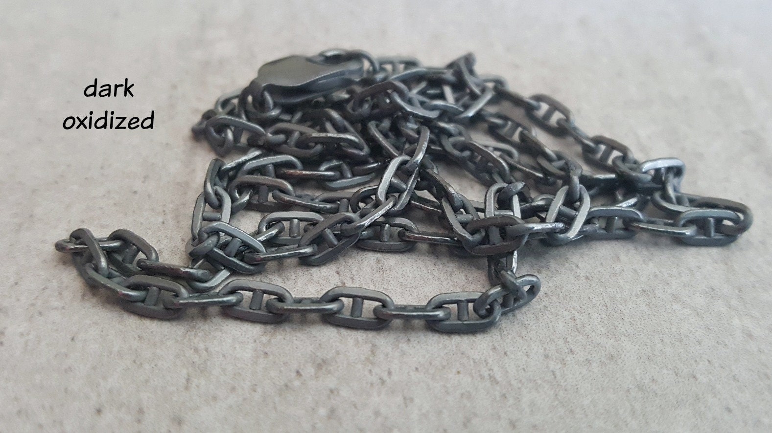 Oxidized Silver Chain, Finished Sterling Silver Necklace, 2.8mm Anchor ...