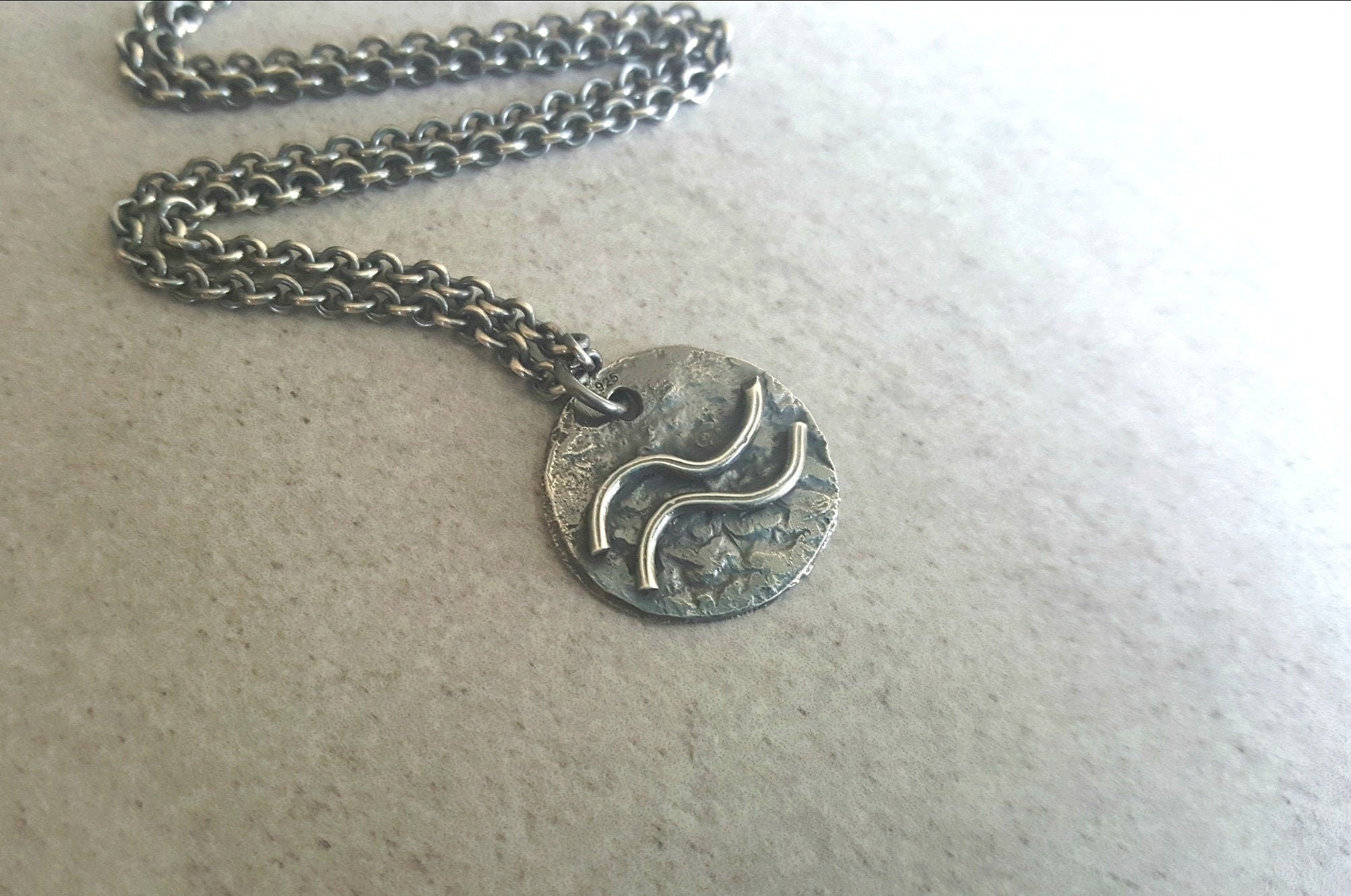 Sterling Silver Wave Pendant, Unique Artisan Water Element Necklace for ...